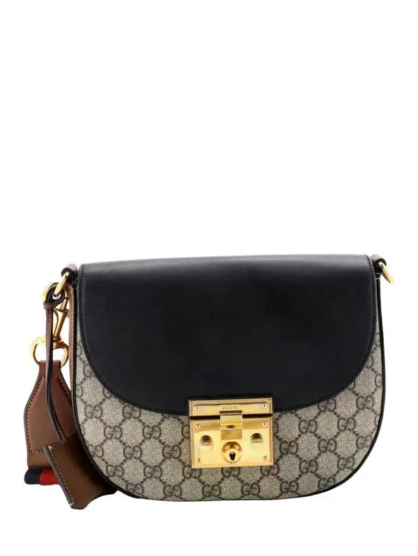Gucci Padlock Saddle Shoulder Bag Gg Coated Canvas And Leather Medium - Black