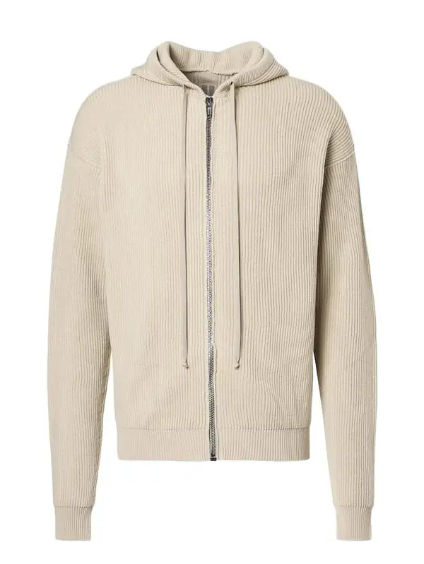 Rick Owens Ribbed-knit Virgin Wool Hoodie - Beige