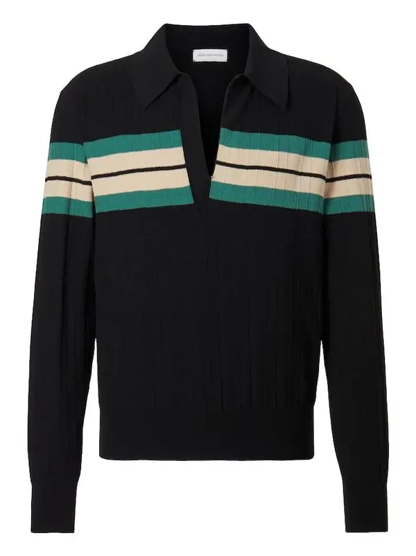 Dries Van Noten Striped Polo Sweater - Black