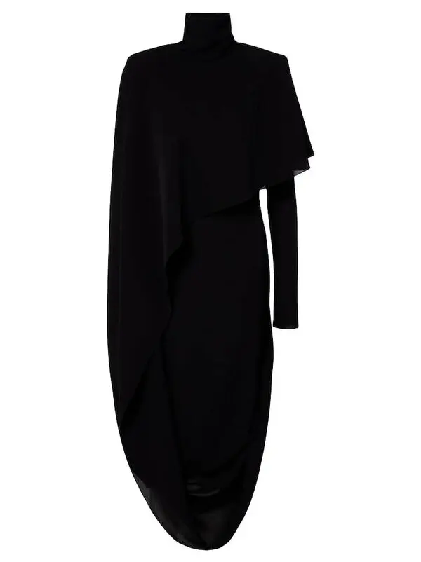 MUGLER Asymmetric Caped Crepe Midi Dress - Black
