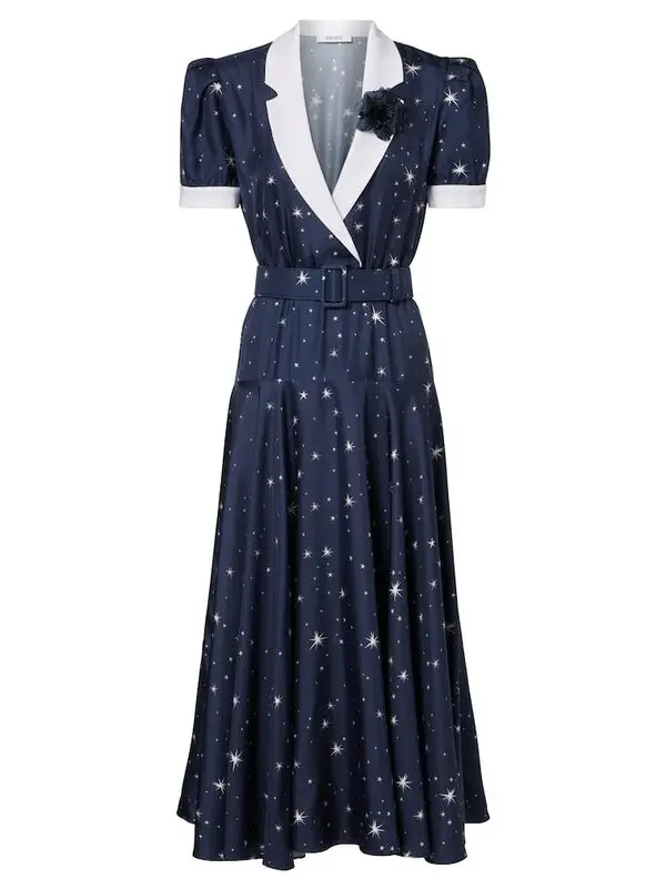RODARTE Printed Silk Twill Midi Dress - Blue
