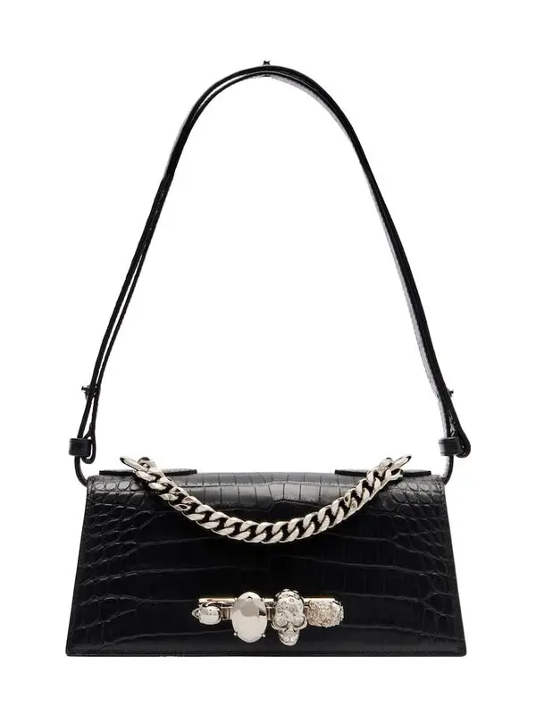 Alexander McQueen Jewelled Mini Leather Shoulder Bag - Black
