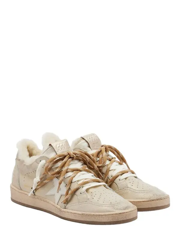 GOLDEN GOOSE Ball Star Shearling-lined Suede Sneakers - Gold