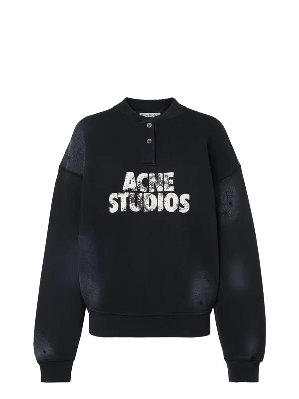 Acne Studios Distressed Logo Cotton Fleece Sweatshirt - Black