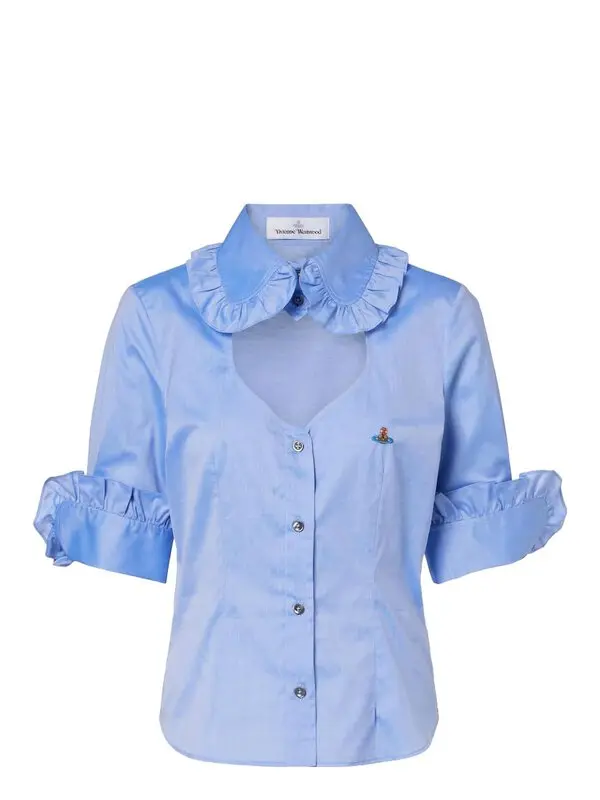 VIVIENNE WESTWOOD Toulouse Frill Cutout Cotton Poplin Shirt - Blue