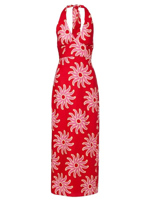 CALA DE LA CRUZ Dasha Printed Linen Maxi Dress - Red