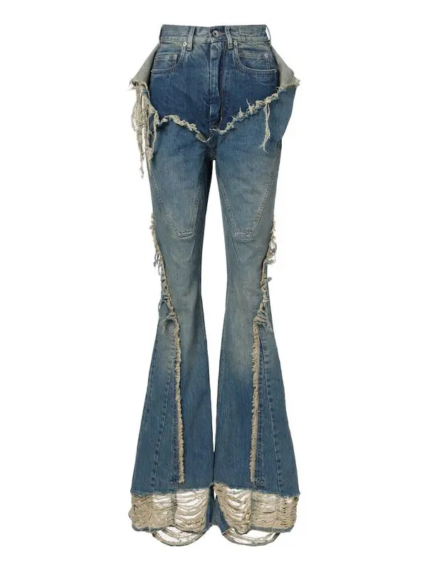 Rick Owens Distressed Bootcut Jeans - Blue