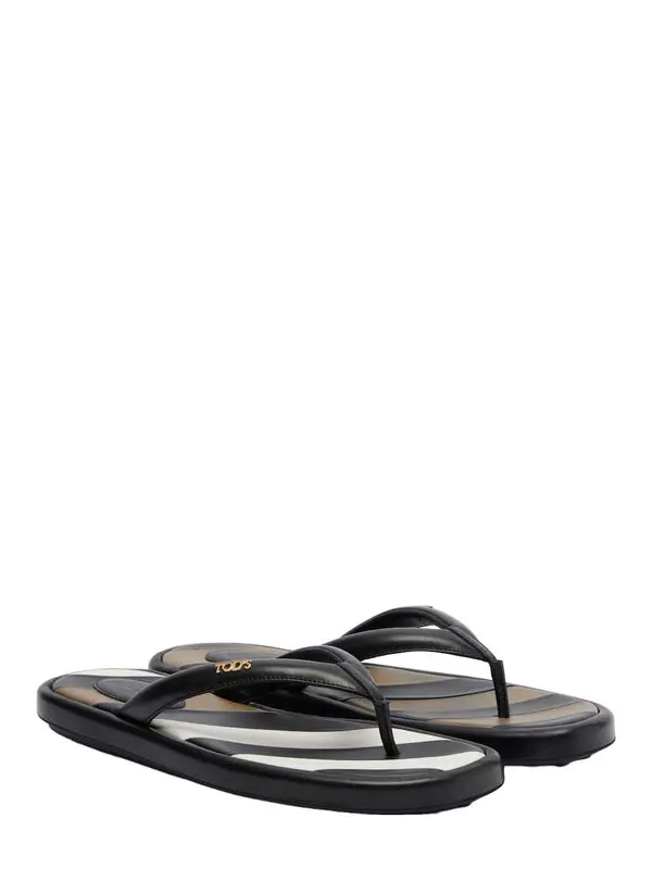 TOD'S Leather Thong Sandals - Black