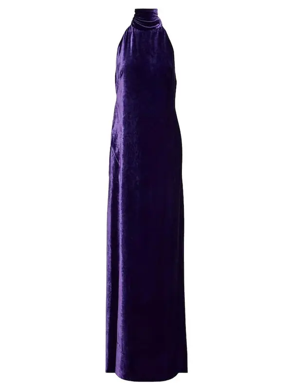 Ralph Lauren Tatum Halterneck Velvet Gown - Purple