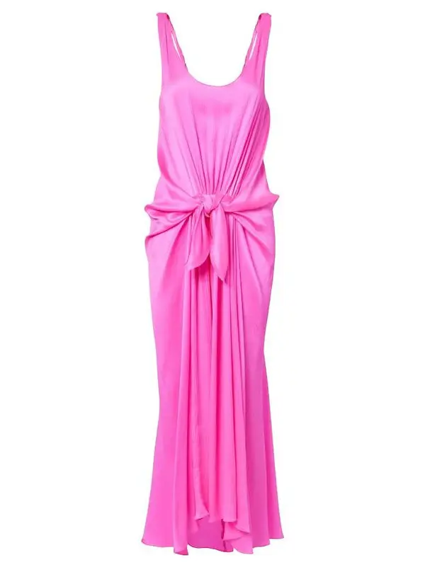 JW Anderson Gathered Silk Satin Midi Dress - Pink