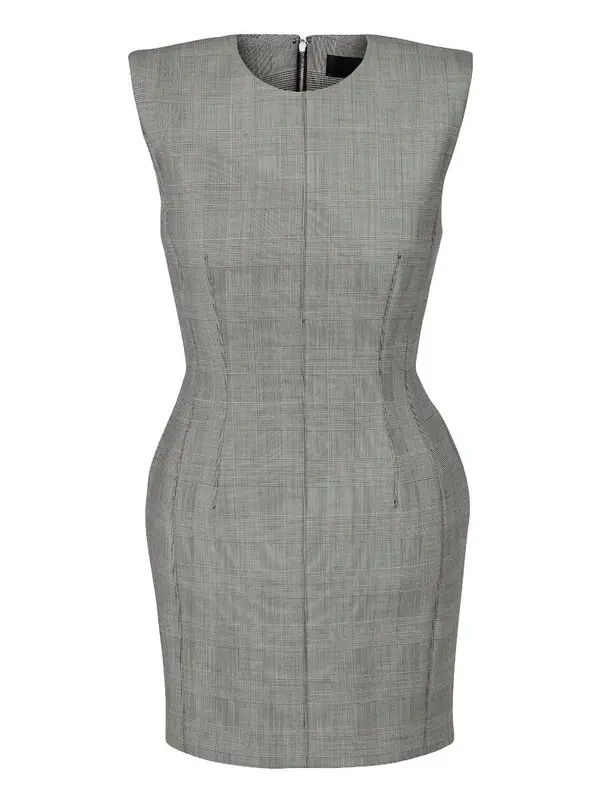 MUGLER Prince Of Wales Check Wool-blend Minidress - Grey