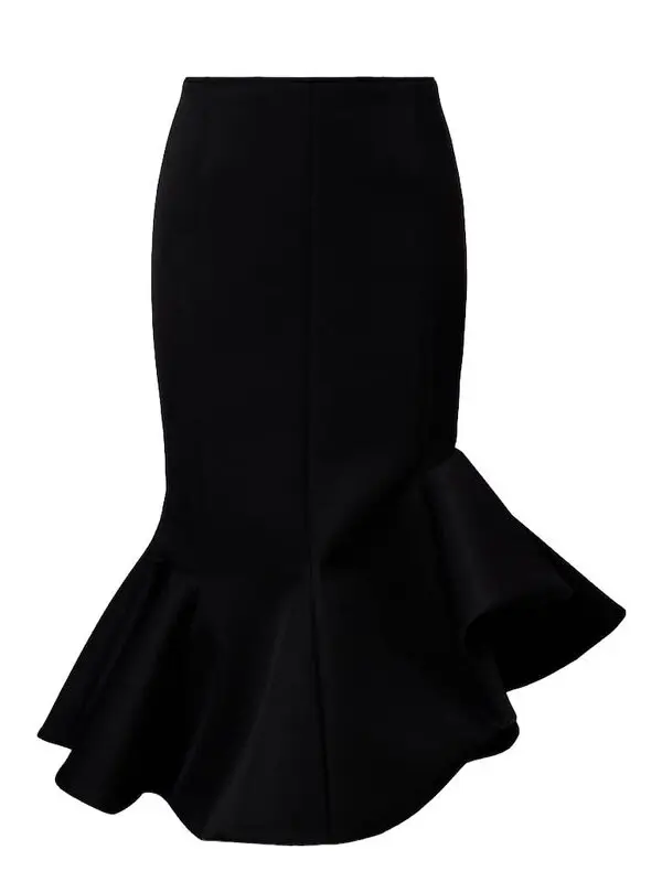 MUGLER Asymmetric Ruffled Midi Skirt - Black