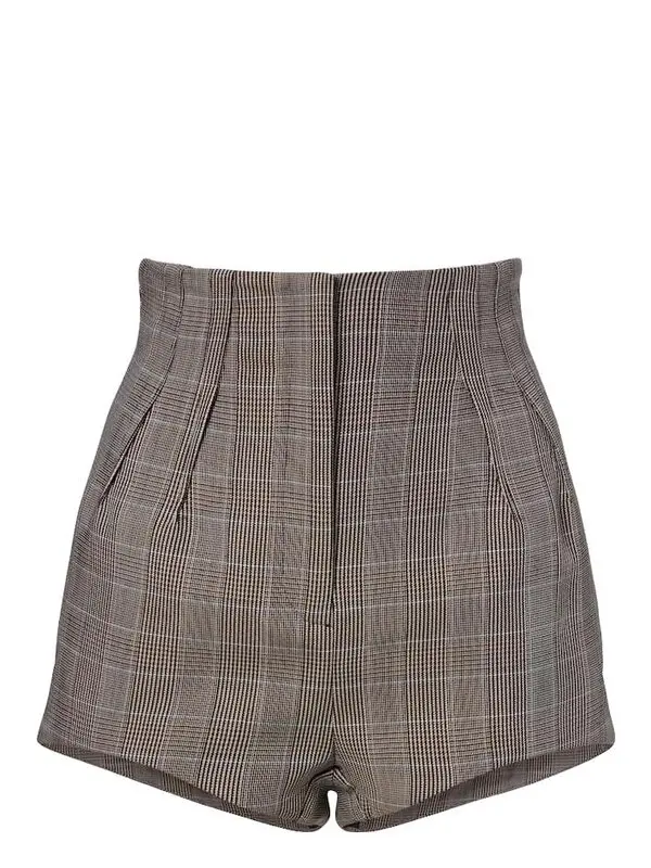 MUGLER Houndstooth Virgin Wool Shorts - Brown
