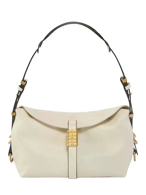 Pinko Leather Shoulder Bag With Logo Detail - Neutrals