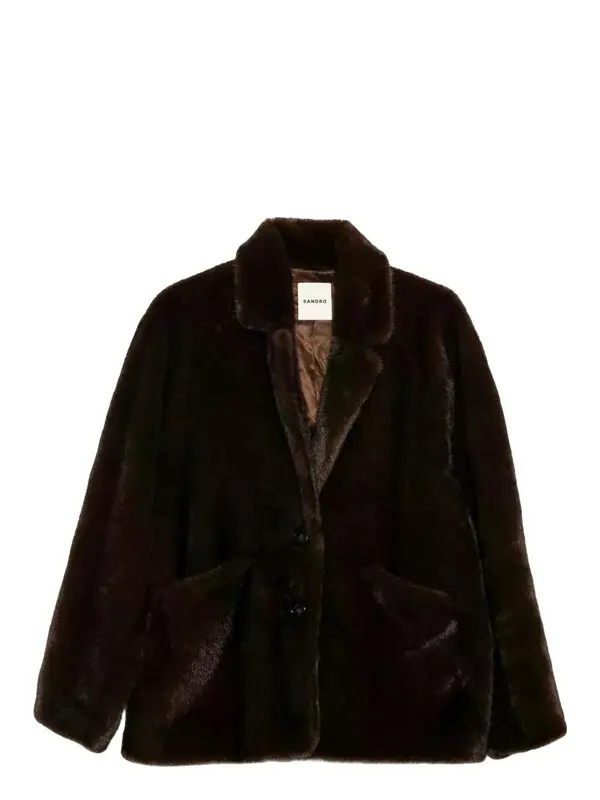Sandro Buttoned Faux Fur Coat - Brown