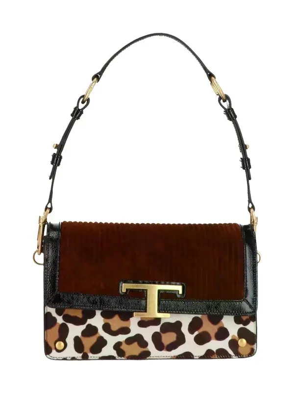 TOD'S Animal-print T-detail Shoulder Bag - Black
