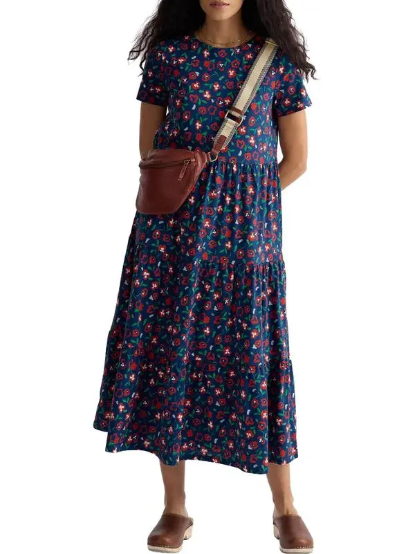 SEASALT CORNWALL Line Strokes Floral Organic Cotton Midi Dress - Arty Pansy Cayenne
