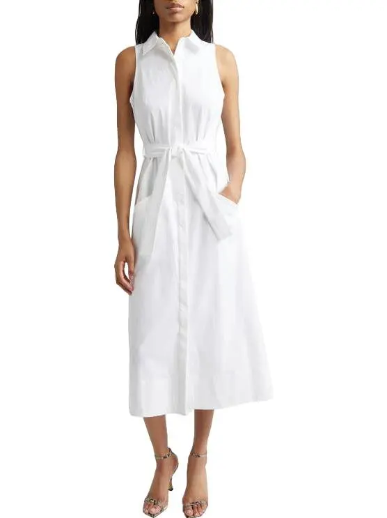 Ramy Brook Darcey Tie Waist Midi Shirtdress - White