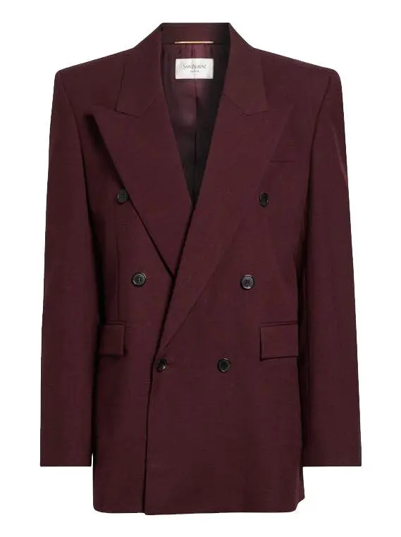 Saint Laurent Double-breasted Wool Gabardine Blazer - Lie De Vin