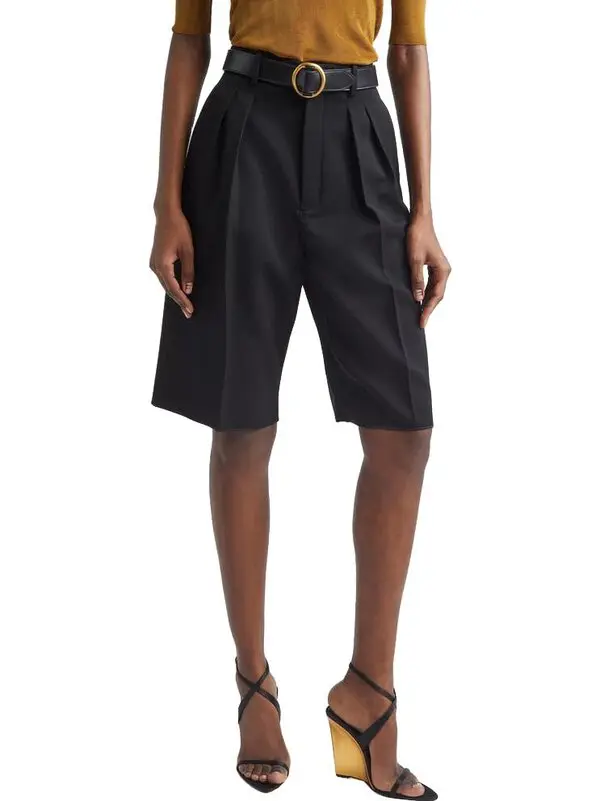 Saint Laurent High-waist Wool Bermuda Shorts - Noir