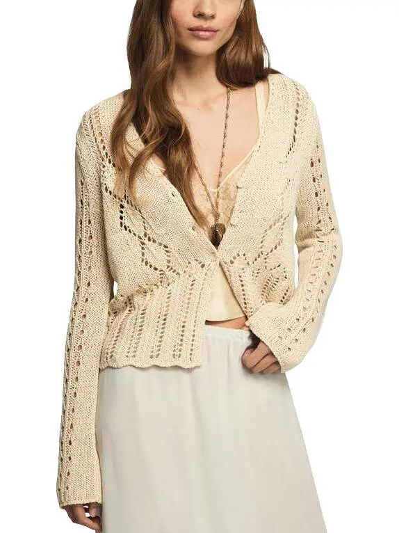 Lucky Brand Pointelle Crop Cardigan - Turtledove