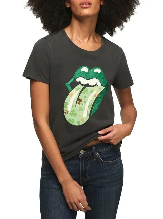 Lucky Brand Rolling Stones Clover Lip Graphic T-shirt - Jet Black