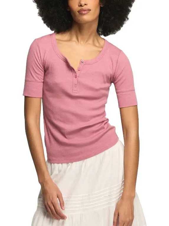 Lucky Brand Ribbed Floral Henley Top - Mesa Rose