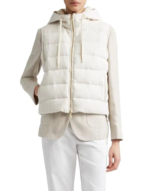 Eleventy Hooded Down Puffer Vest - 00 Ivory