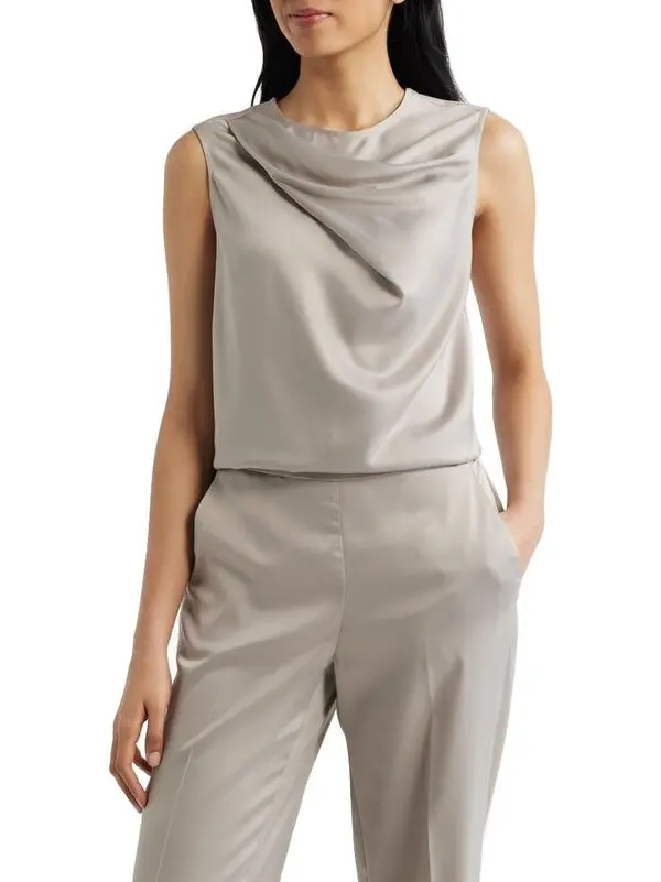 Anne Klein Asymmetric Sleeveless Cowl Neck Top - Porcini