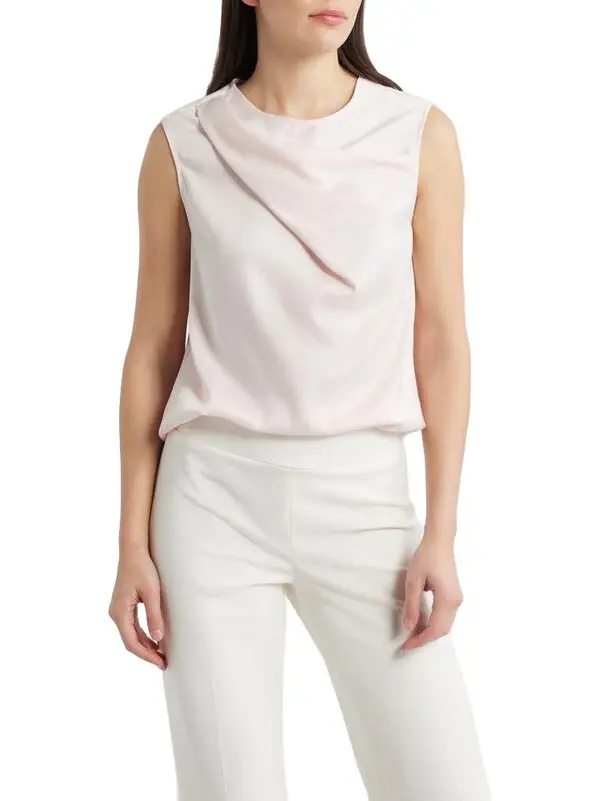 Anne Klein Asymmetric Sleeveless Cowl Neck Top - Soft Blossom