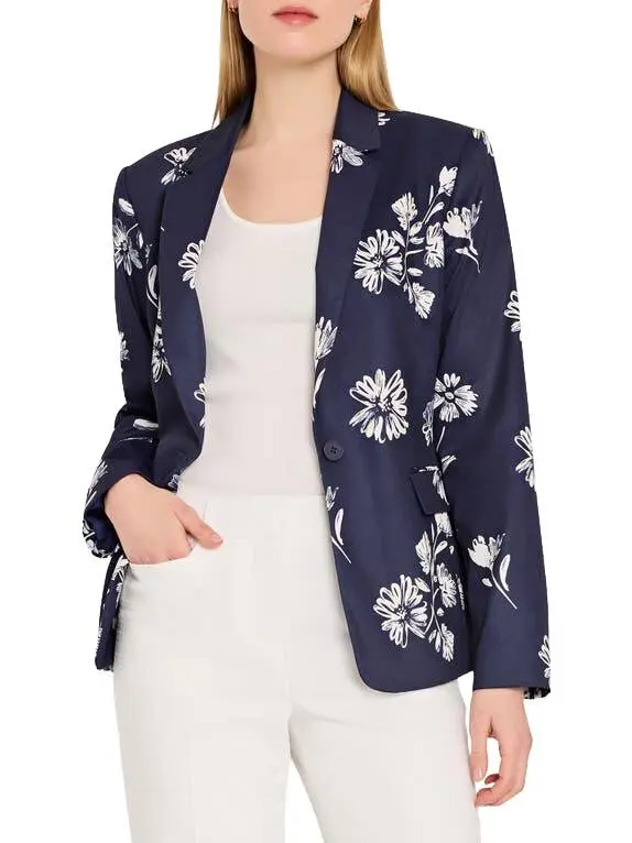 TAHARI ASL Floral One-button Blazer - Navy Ivory