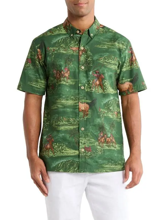 KAHALA Paniolo Country Print Cotton Short Sleeve Button-down Shirt - Meadow