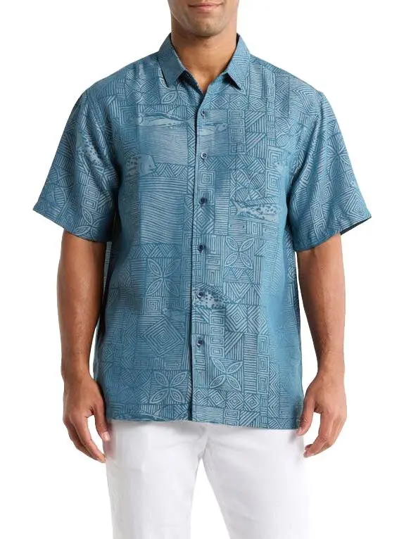 KAHALA Kapakahi Jacquard Short Sleeve Button-up Shirt - Slate
