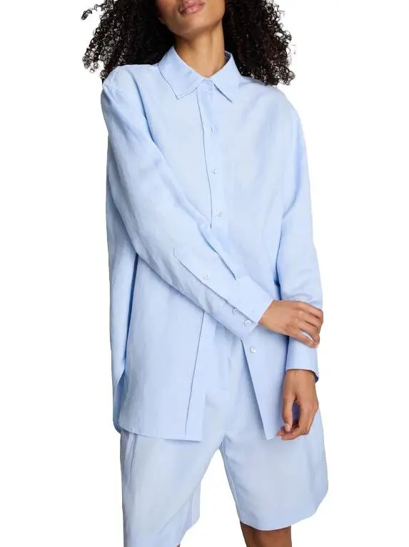 KENNETH COLE Long Linen Blend Button-up Shirt - Blue Dawn