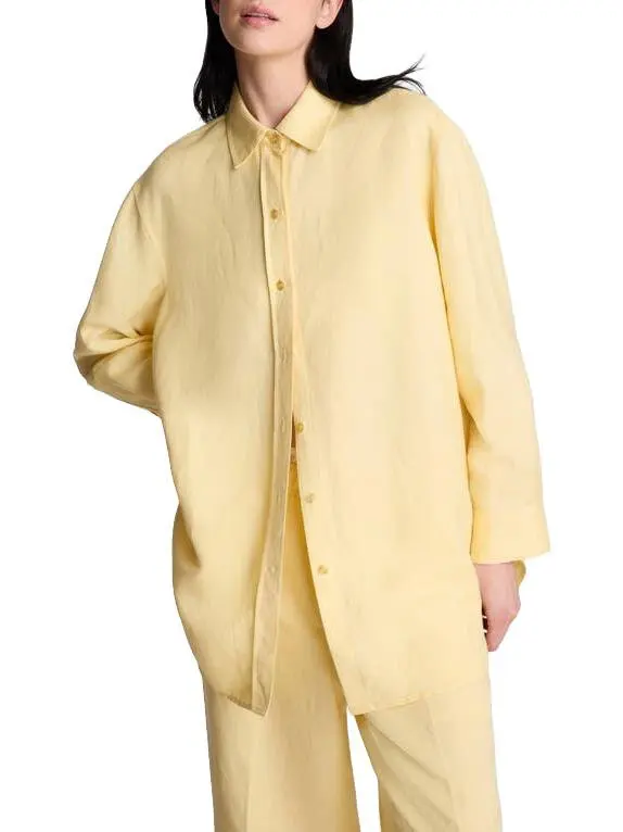 KENNETH COLE Long Linen Blend Button-up Shirt - Pastel Yellow