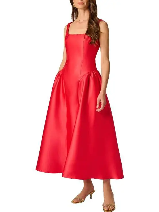Adrianna Papell Shirred Mikado Cocktail Dress - Persimmon