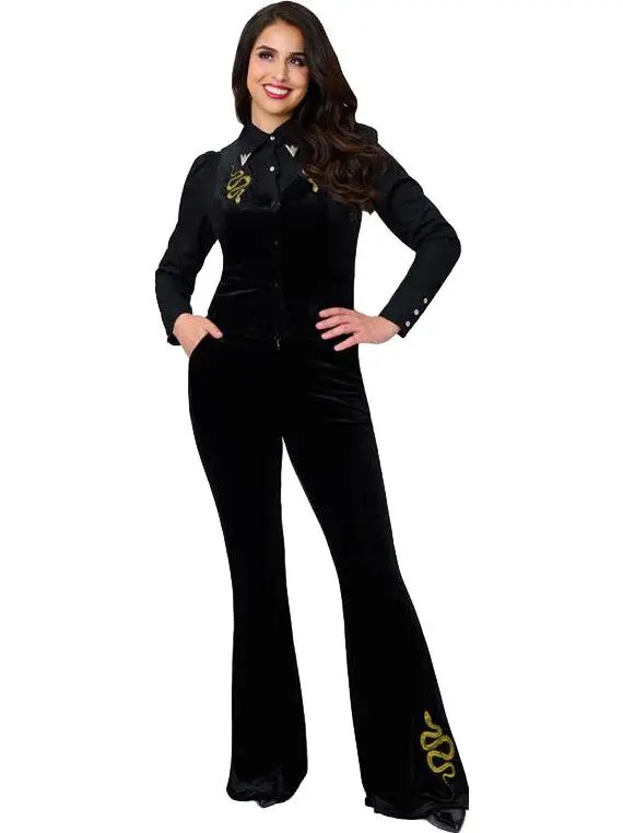 Unique Vintage 1970s Flare Pants - Black W/snake Print