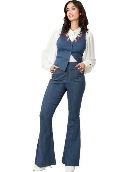 Unique Vintage 1970s Flare Pants - Dark Denim Blue