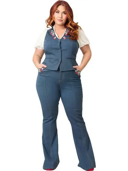 Unique Vintage 1970s Flare Pants - Dark Denim Blue