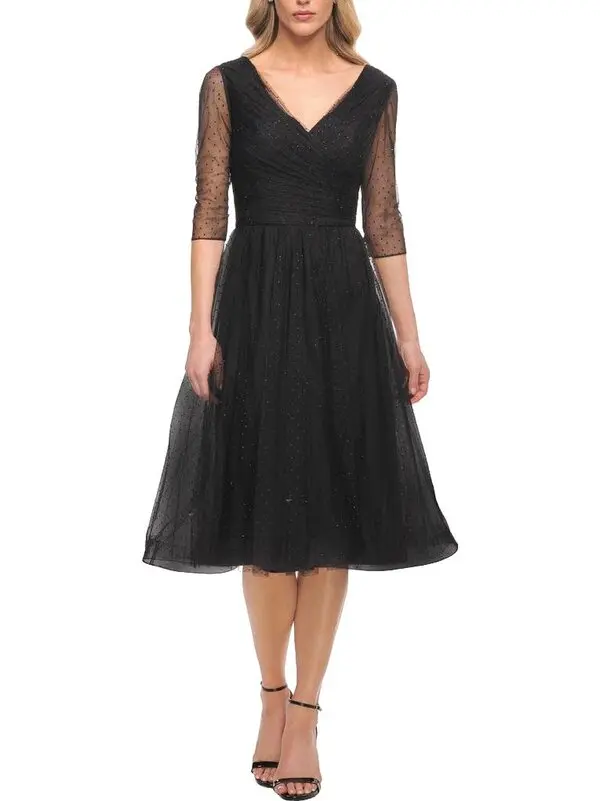 La Femme Beaded Tulle Cocktail Dress - Black