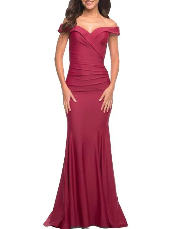 LABOMME Off-the-shoulder Evening Dress With Ruching - Wine