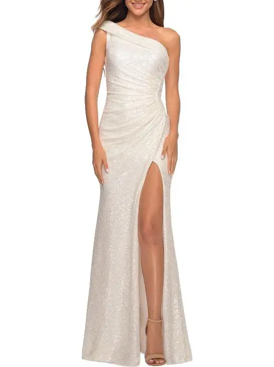 LABOMME Sequin One-shoulder Gown - White