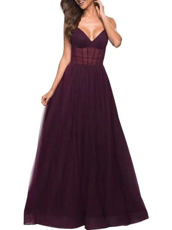 La Femme Tulle Ballgown - Dark Berry