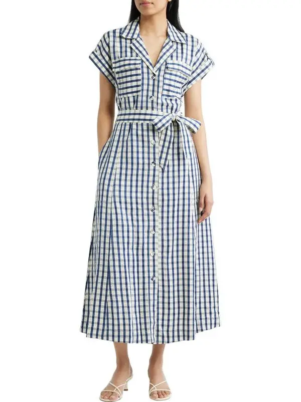 BRAVE+TRUE Stripe Maxi Shirt Dress - Blue Check