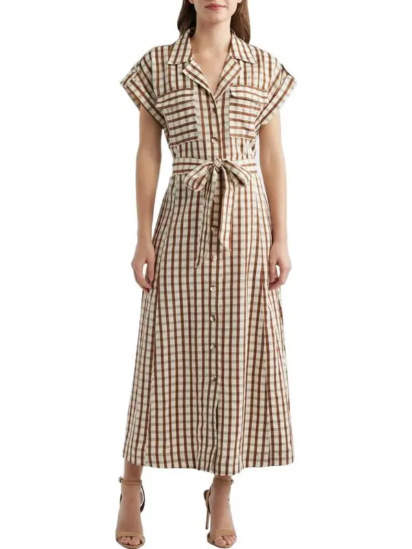 BRAVE+TRUE Stripe Maxi Shirt Dress - Brown Check