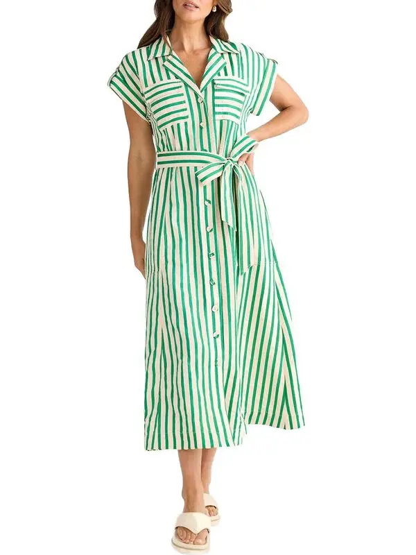 BRAVE+TRUE Stripe Maxi Shirt Dress - Jade Stripe