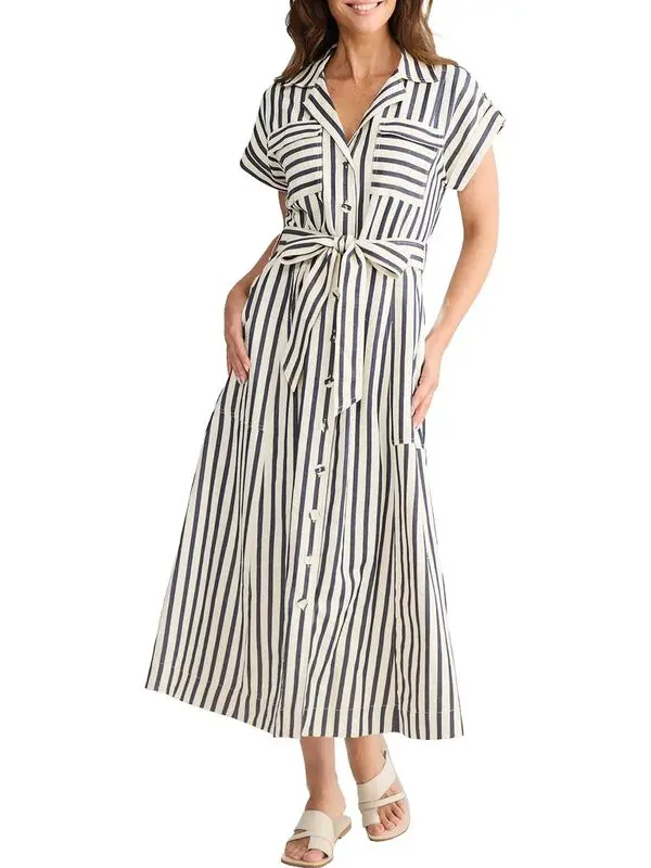 BRAVE+TRUE Stripe Maxi Shirt Dress - Navy Stripe