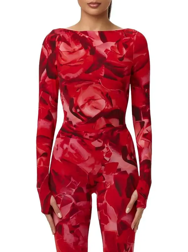 Naked Wardrobe Printed Bodysuit - Rouge Rose