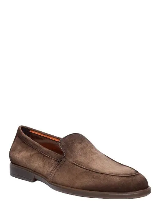 Santoni Suede Apron Toe Loafer - Medium Brown