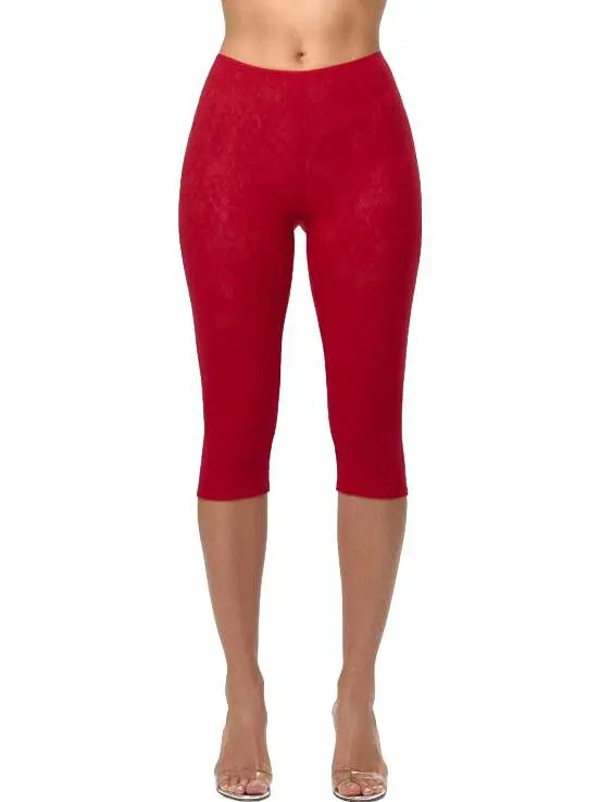 Naked Wardrobe Lace Capri Leggings - Ruby Red